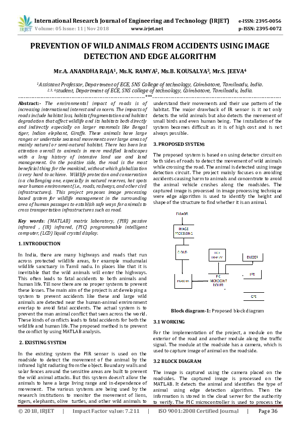 (PDF) IRJET- PREVENTION OF WILD ANIMALS FROM ACCIDENTS USING IMAGE ...