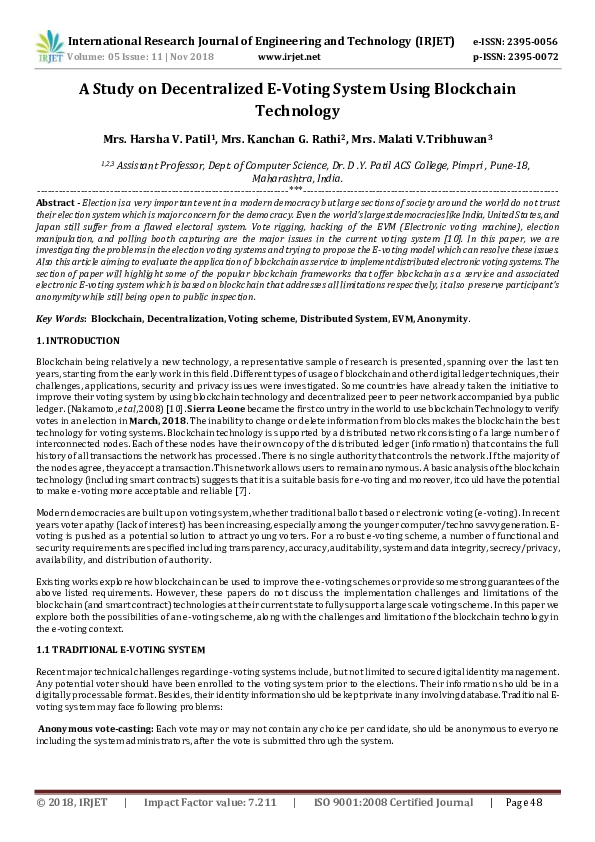 (PDF) IRJET- A Study on Decentralized E-Voting System Using Blockchain ...