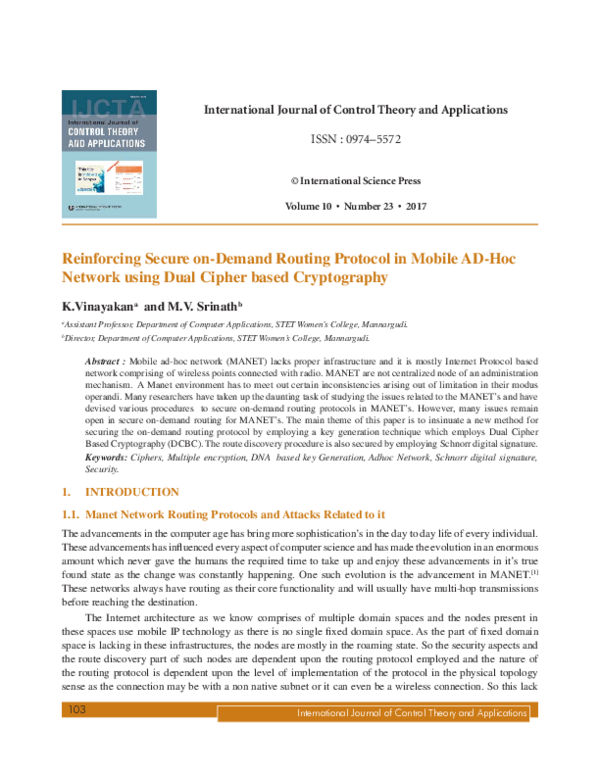 Pdf Reinforcing Secure On Demand Routing Protocol In Mobile Ad Hoc Network Using Dual Cipher