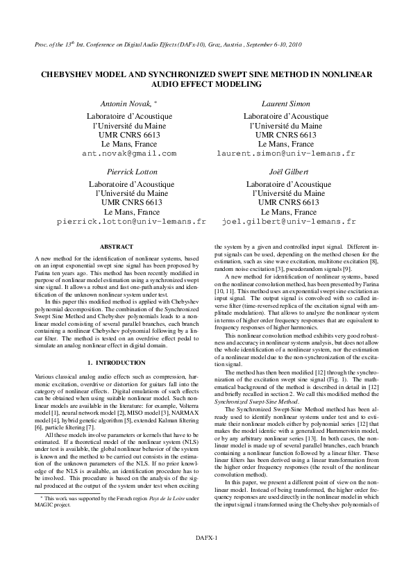 Pdf Chebyshev Model And Synchronized Swept Sine Method In Nonlinear