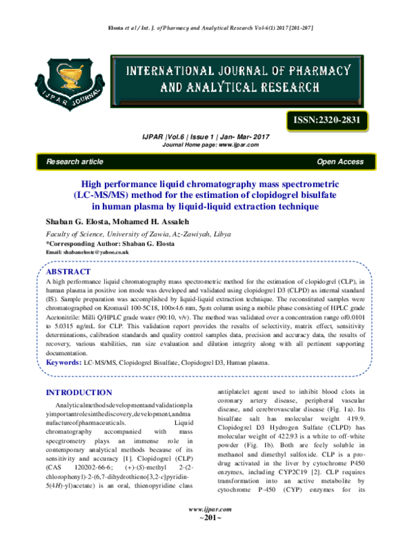 (PDF) High performance liquid chromatography mass spectrometric (LC-MS/MS) method for the ...