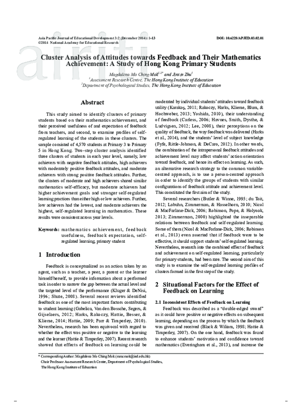 (PDF) Cluster Analysis of Attitudes towards Feedback and Their ...