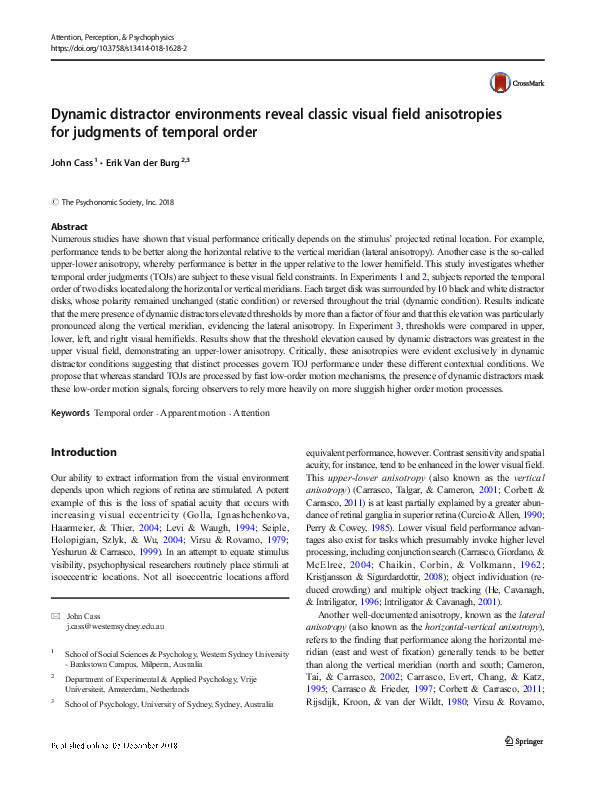 (PDF) Dynamic distractor environments reveal classic visual field ...