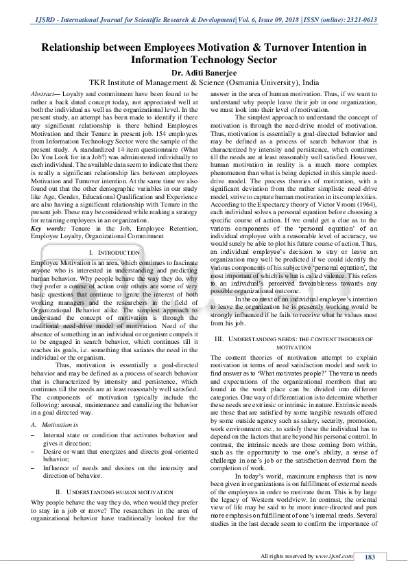 Pdf Relationship Between Employees Motivation And Turnover Intention In Information Technology