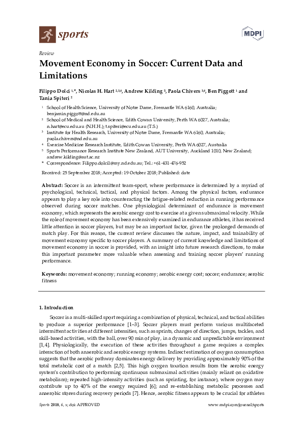 (PDF) Movement Economy in Soccer: Current Data and Limitations