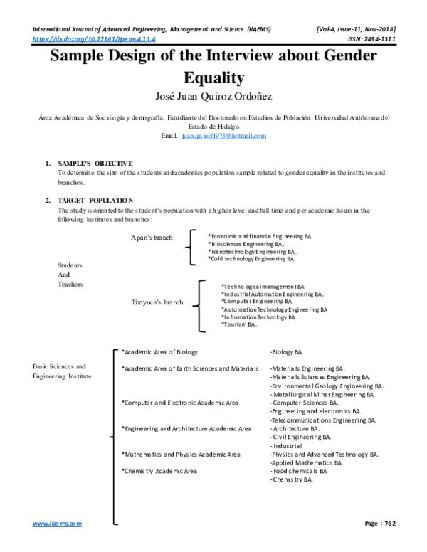 (PDF) Sample Design of the Interview about Gender Equality