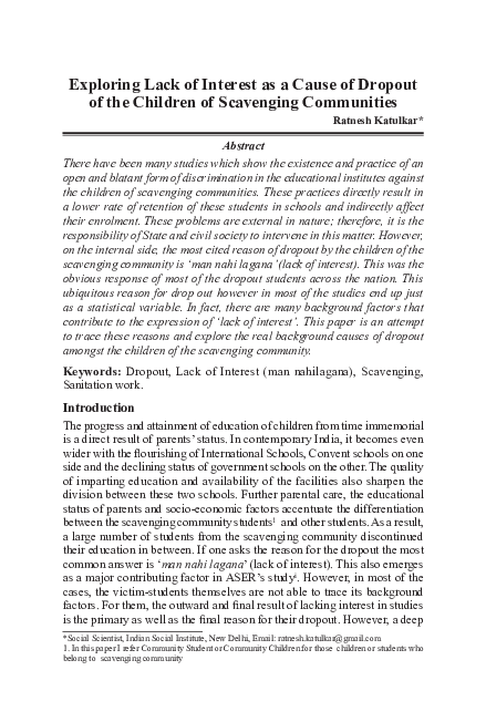 (PDF) Exploring Lack of Interest as a Cause of Dropout of the Children ...