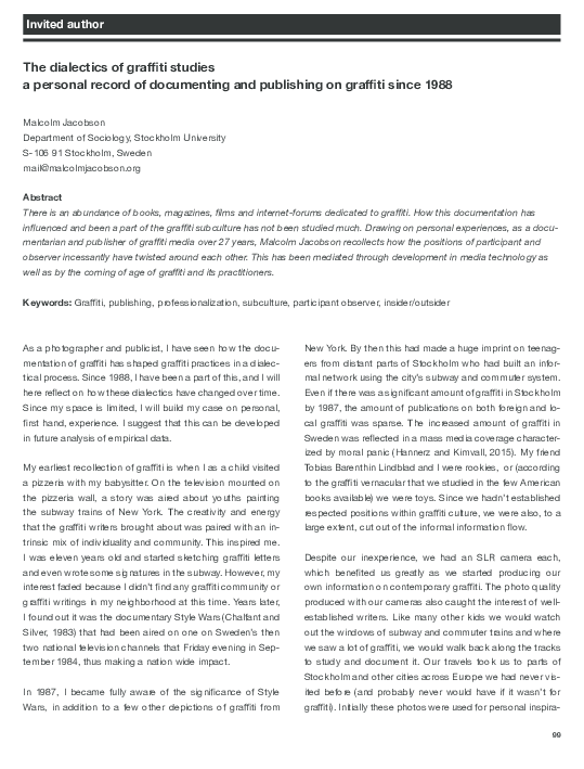 (PDF) The dialectics of graffiti studies - a personal record of ...
