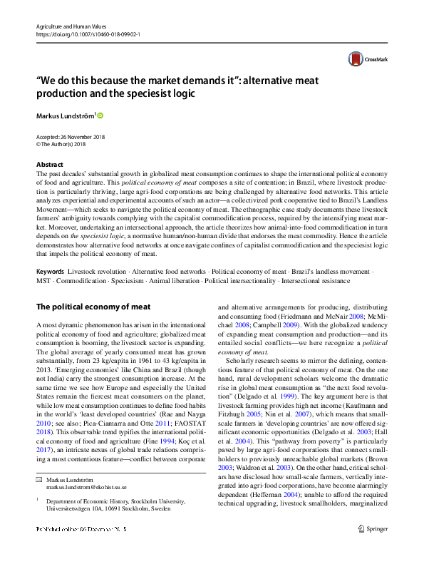(PDF) “We do this because the market demands it”: alternative meat ...