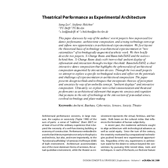 (PDF) Theatrical Performance as Experimental Architecture