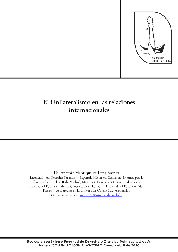 (PDF) El Unilateralismo en las relaciones internacionales