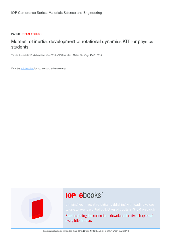 Pdf Moment Of Inertia Development Of Rotational Dynamics Kit For
