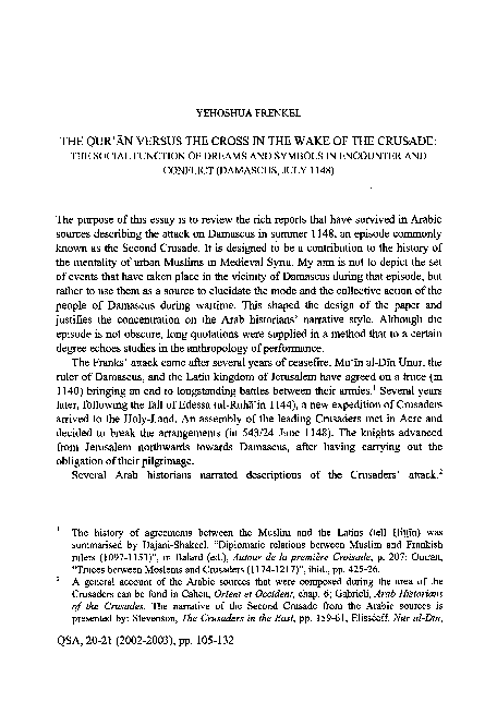 (PDF) Yehoshua Frenkel, “The Qur’an Versus the Cross in the Wake of the ...