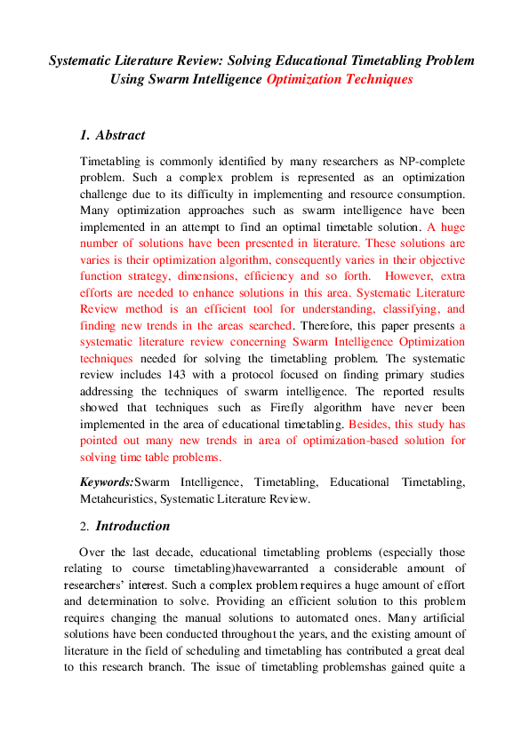 Doc Systematic Literature Review Solving Educational Timetabling Problem Using Swarm