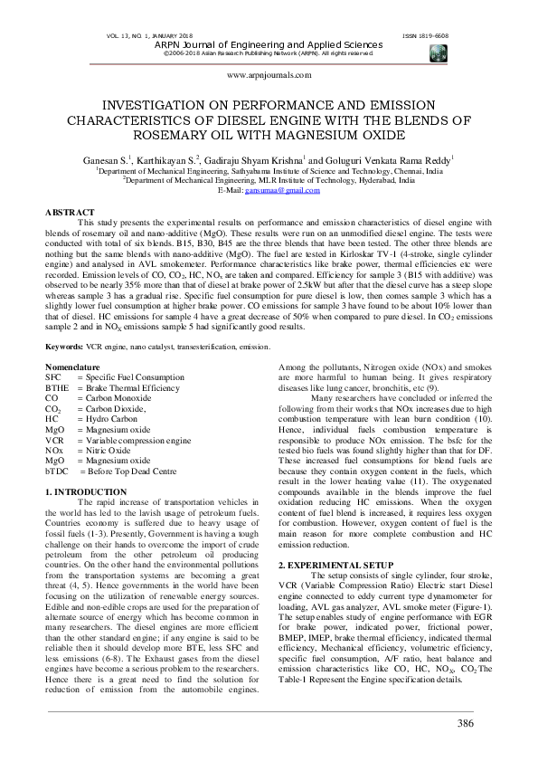 (PDF) INVESTIGATION ON PERFORMANCE AND EMISSION CHARACTERISTICS OF DIESEL ENGINE WITH THE BLENDS ...