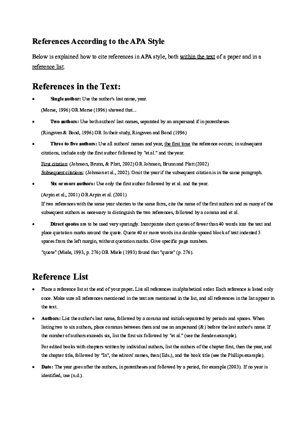 (DOC) References According to the APA Style