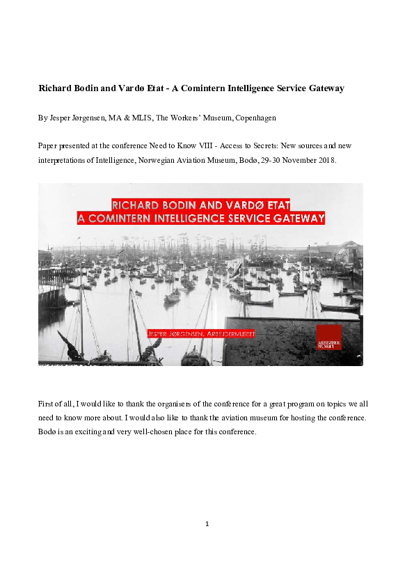 (PDF) Richard Bodin and Vardø Etat - A Comintern Intelligence Service ...