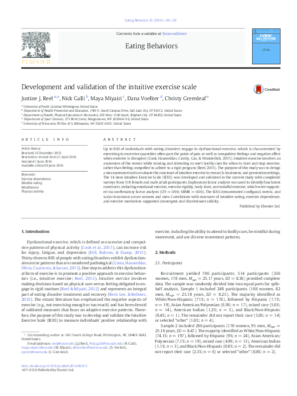 (PDF) Development and validation of the intuitive exercise scale