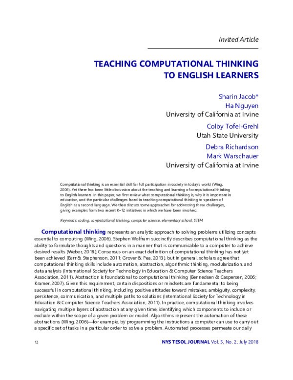 (PDF) TEACHING COMPUTATIONAL THINKING TO ENGLISH LEARNERS