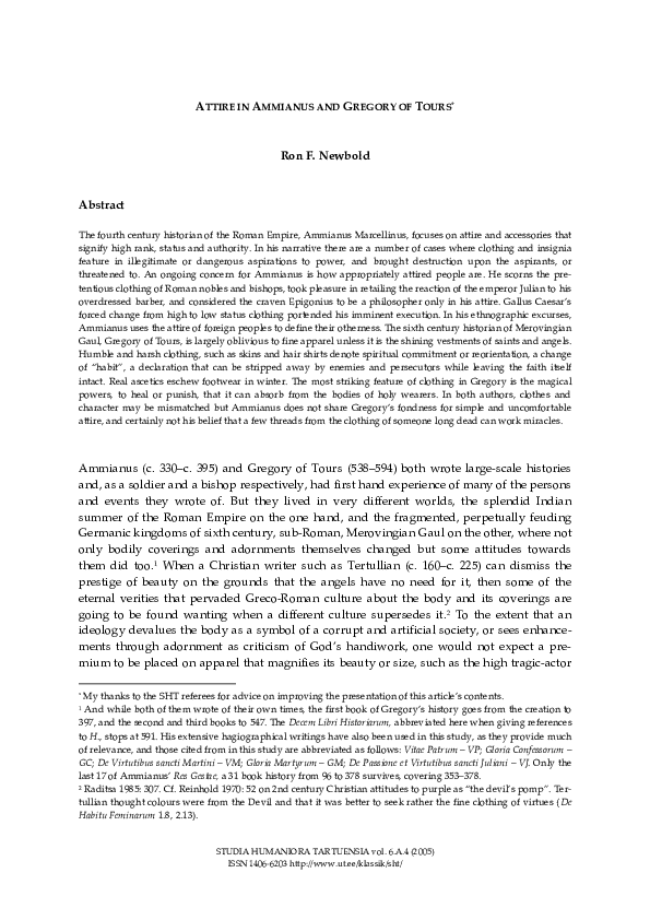 (PDF) ATTIRE IN AMMIANUS AND GREGORY OF TOURS