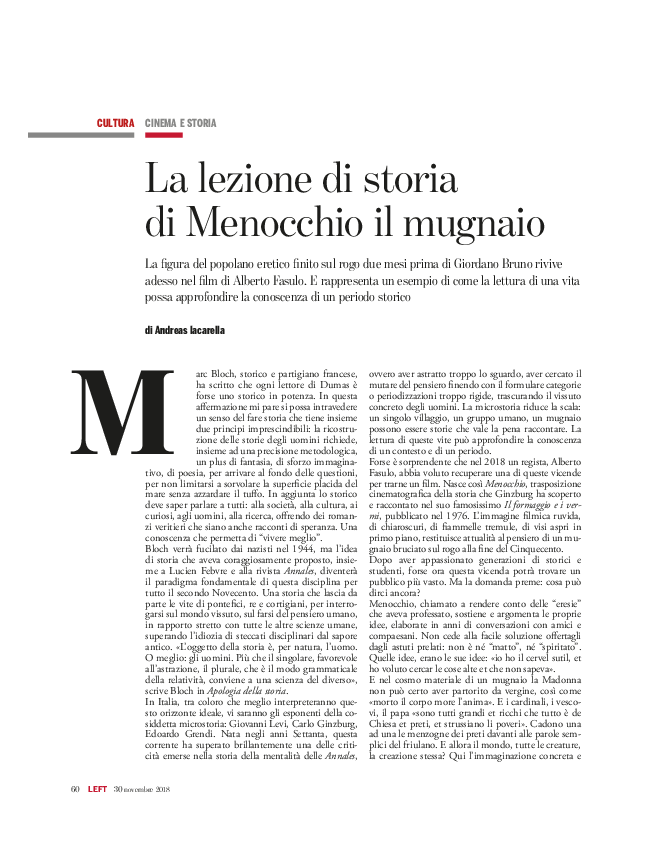 (PDF) "La lezione di storia di Menocchio il mugnaio", Left, 30 novembre ...