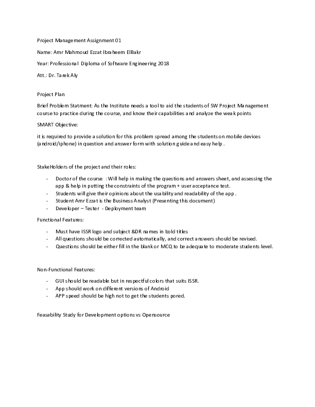 (DOC) Project Management Assignment 01