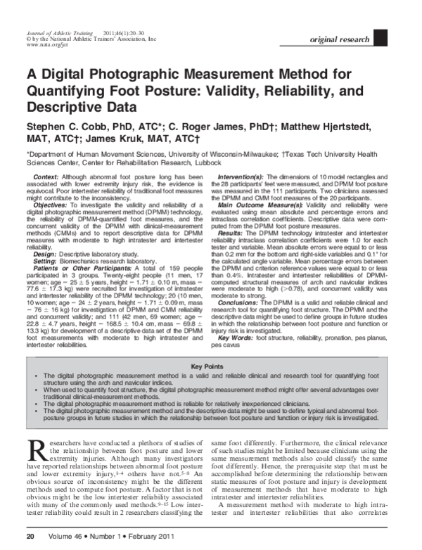 Pdf A Digital Photographic Measurement Method For Quantifying Foot Posture Validity