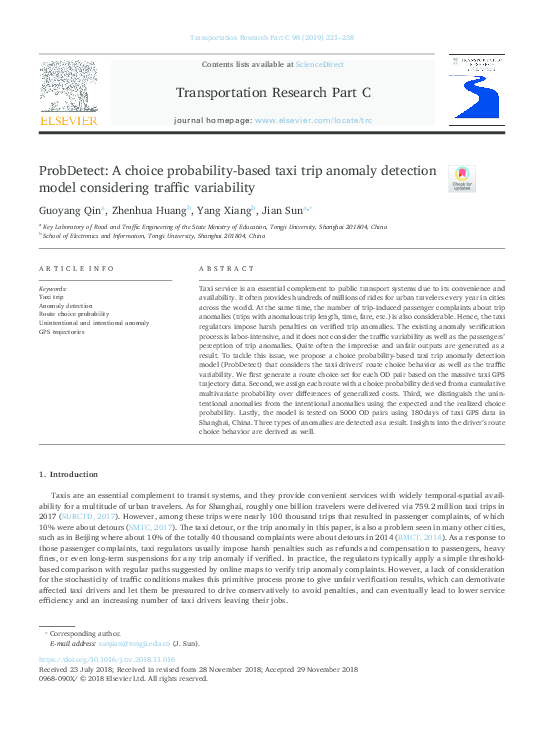 (PDF) ProbDetect: A choice probability-based taxi trip anomaly detection model considering ...