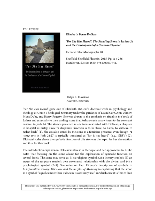 (PDF) For She Has Heard The Standing Stone in Joshua 24 and the ...