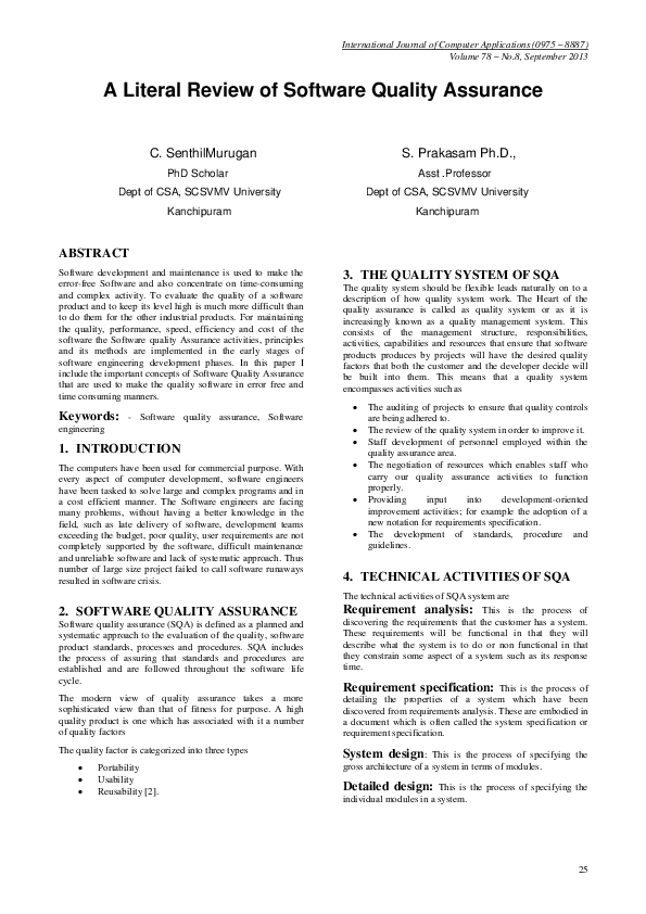 (PDF) A Literal Review of Software Quality Assurance