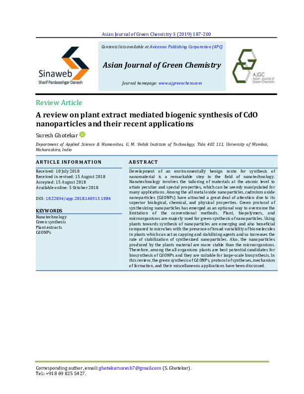 (PDF) A review on plant extract mediated biogenic synthesis of CdO nanoparticles and their ...