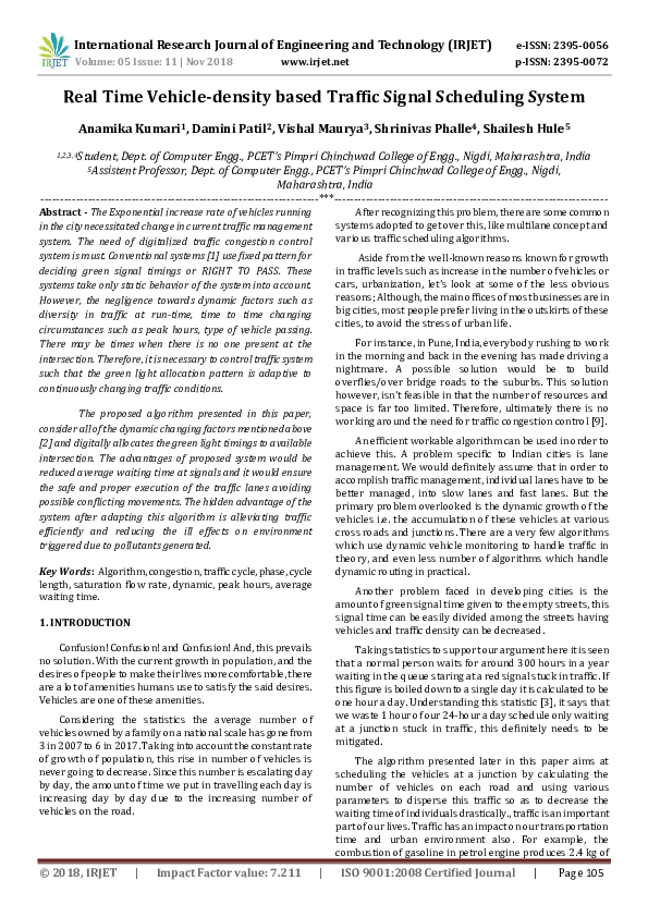 (PDF) IRJET- Real Time Vehicle-density based Traffic Signal Scheduling ...