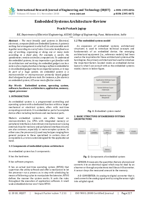 (PDF) IRJET- Embedded Systems Architecture-Review