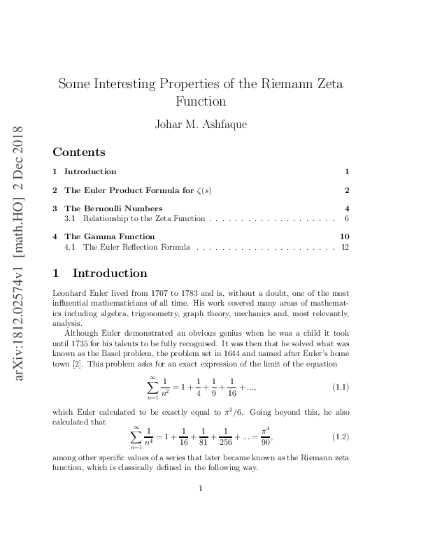 Pdf Some Interesting Properties Of The Riemann Zeta Function