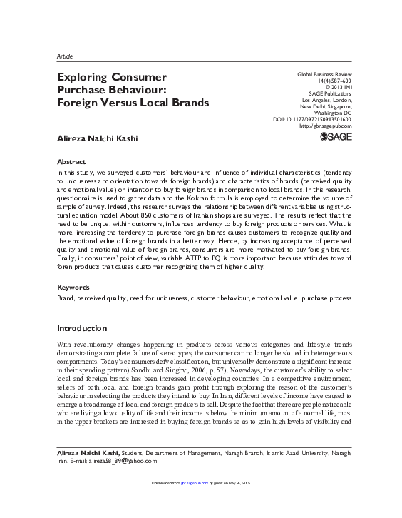 (PDF) Exploring Consumer Purchase Behaviour: Foreign Versus Local Brands