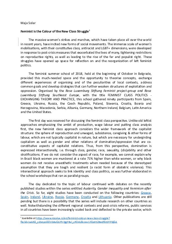 (DOC) Maja Solar, Feminist is the Colour of the New Class Struggle