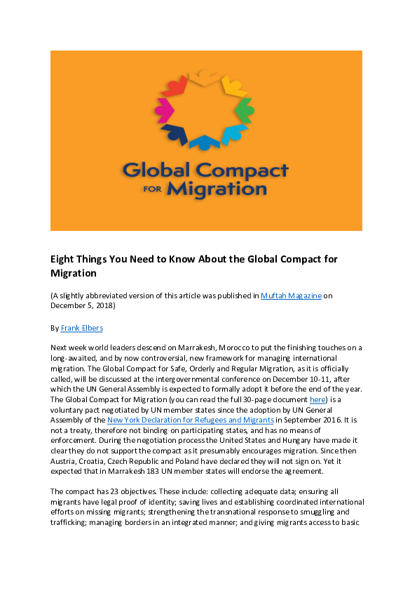 (PDF) Eight Things You Need to Know About the Global Compact for Migration