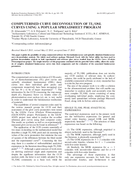 (PDF) Computerised curve deconvolution of TL/OSL curves using a popular spreadsheet program