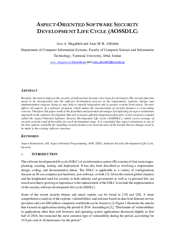 Pdf Aspect Oriented Software Security Development Life Cycle Aossdlc