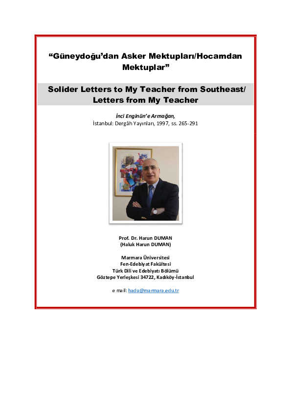 (PDF) Güneydoğu'dan Asker Mektupları-Hocamdan Mektuplar / Soldier ...