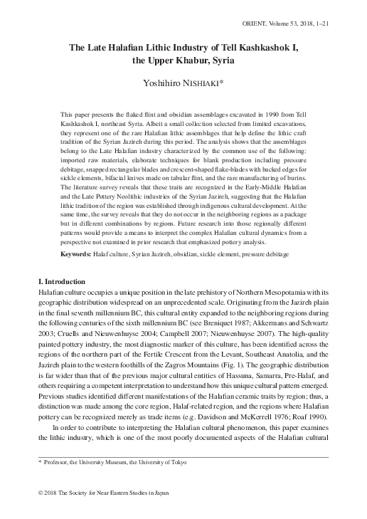 (PDF) Nishiaki, Y. (2018) The Late Halafian lithic industry from Tell ...