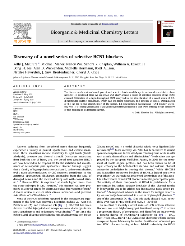 (PDF) Discovery of a novel series of selective HCN1 blockers