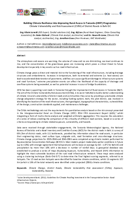 (PDF) Building Climate Resilience into Improving Rural Access in ...