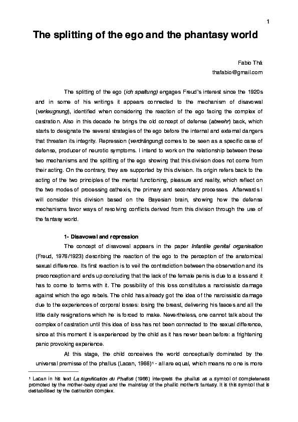 (PDF) The splitting of the ego and the phantasy world