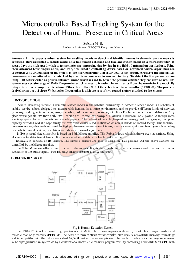Pdf Microcontroller Based Tracking System For The Detection Of Human Presence In Critical
