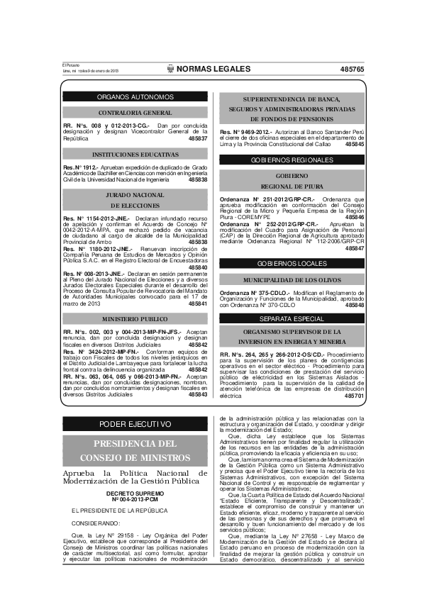 (PDF) NORMAS LEGALES PODER EJECUTIVO PRESIDENCIA DEL