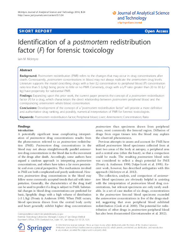 (PDF) Identification of a postmortem redistribution factor (F) for forensic toxicology