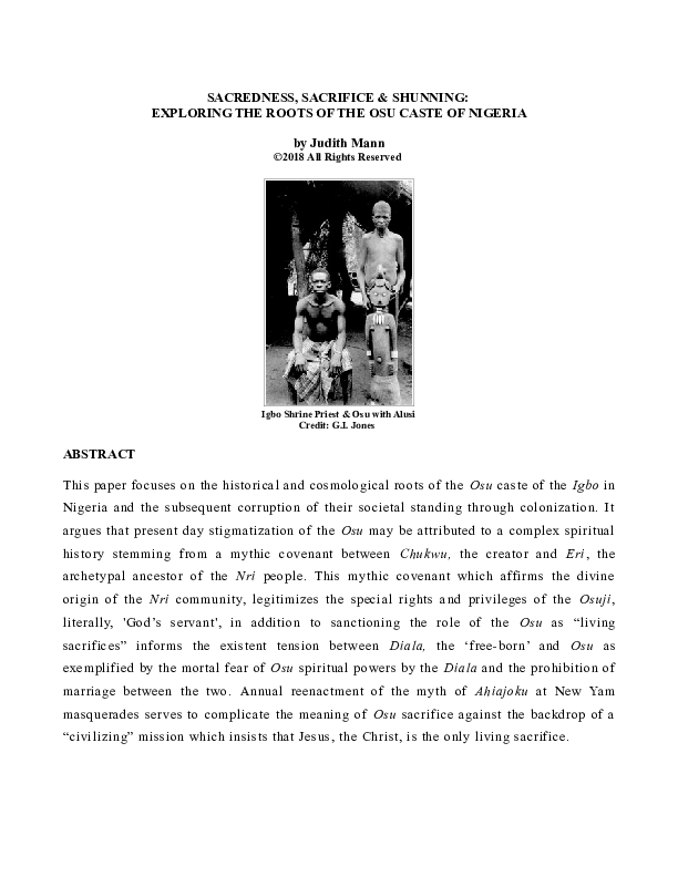 (PDF) Sacredness, Sacrifice & Shunning: Exploring The Roots of The Osu ...