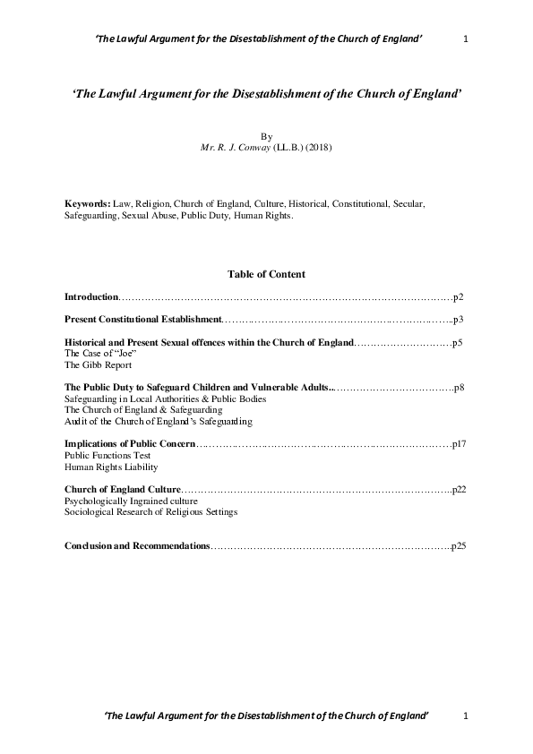 (DOC) 'The Lawful Argument for the Disestablishment of the Church of ...