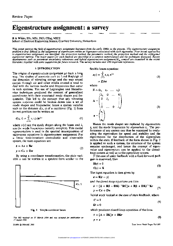 Pdf Eigenstructure Assignment A Survey 